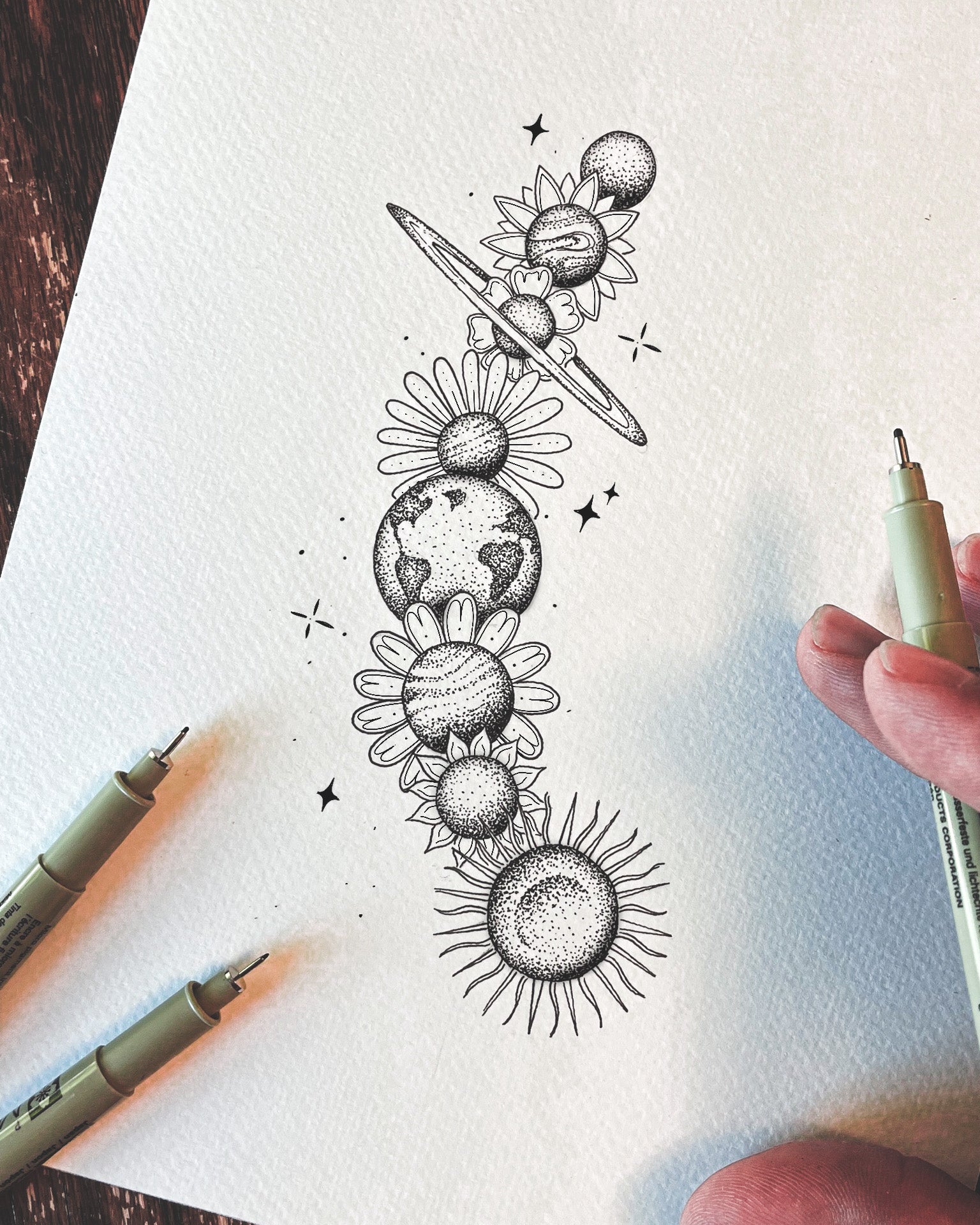 planet tattoo stencil